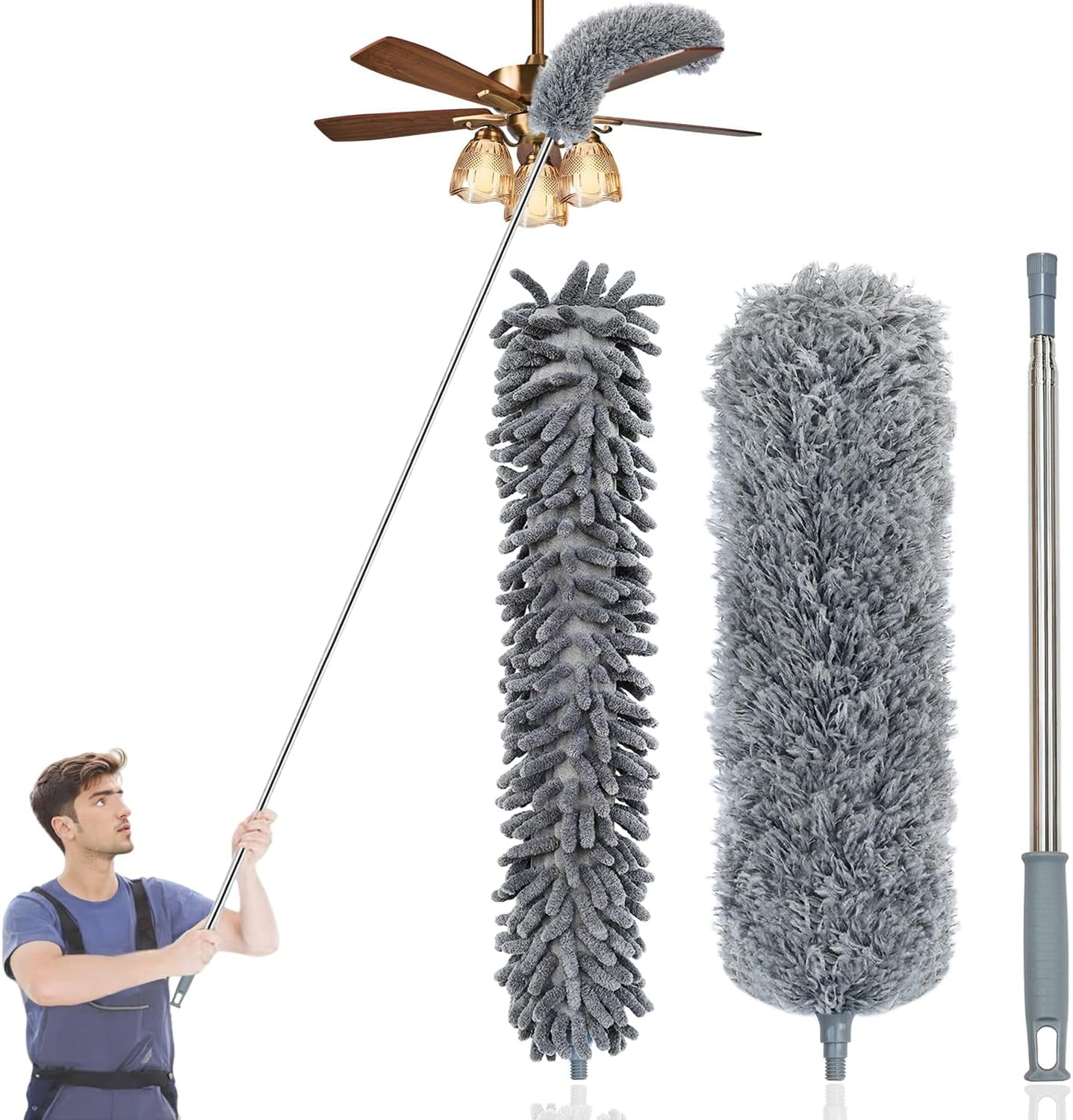3 Pcs Extendable Microfiber Feather Duster, Electrostatic Bendable Head ...