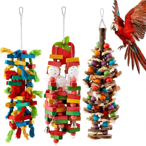 3 Pcs Extra Large Bird Parrot Toy Multicolored Natural Wooden Parrot ...