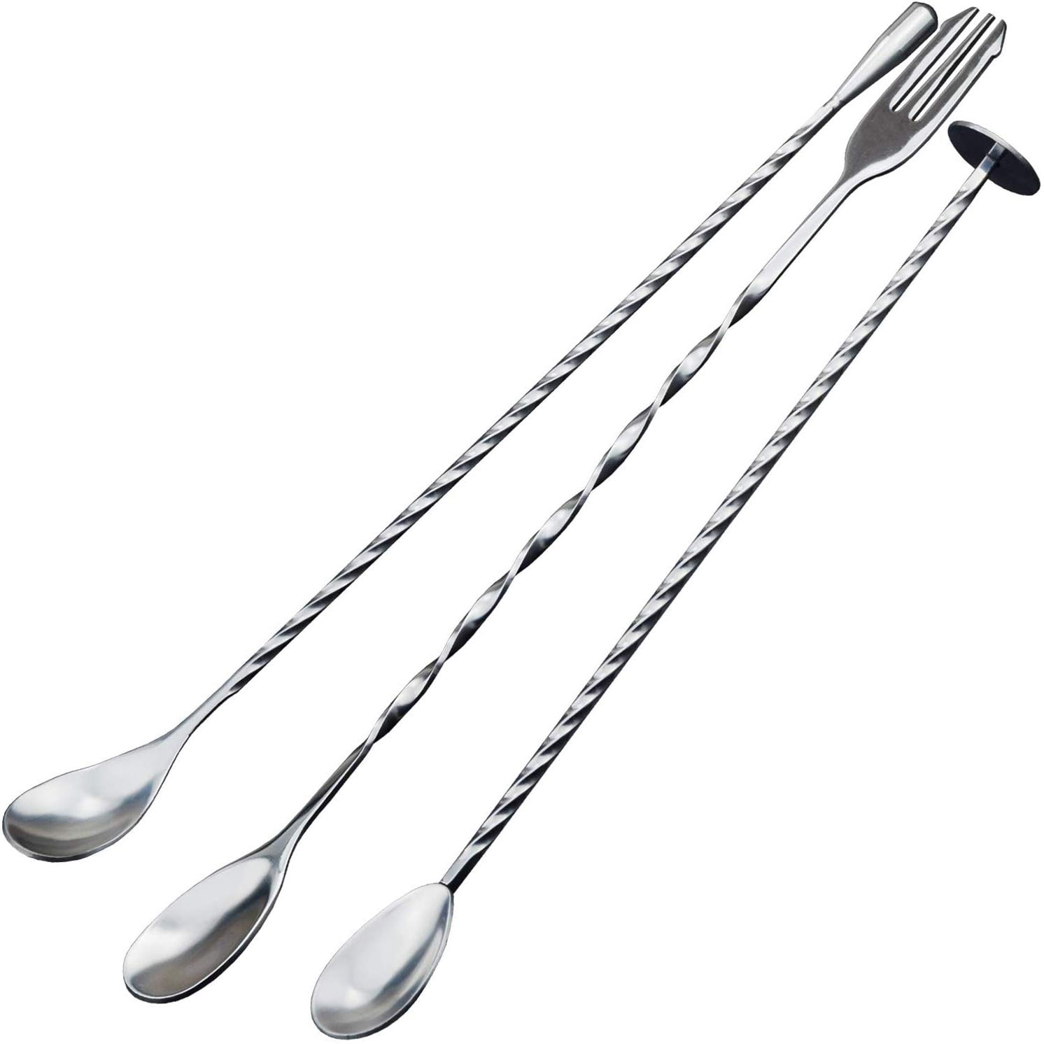 3 Pcs Extra Long Stainless Steel Mixing Spoons Spiral Pattern Bar ...