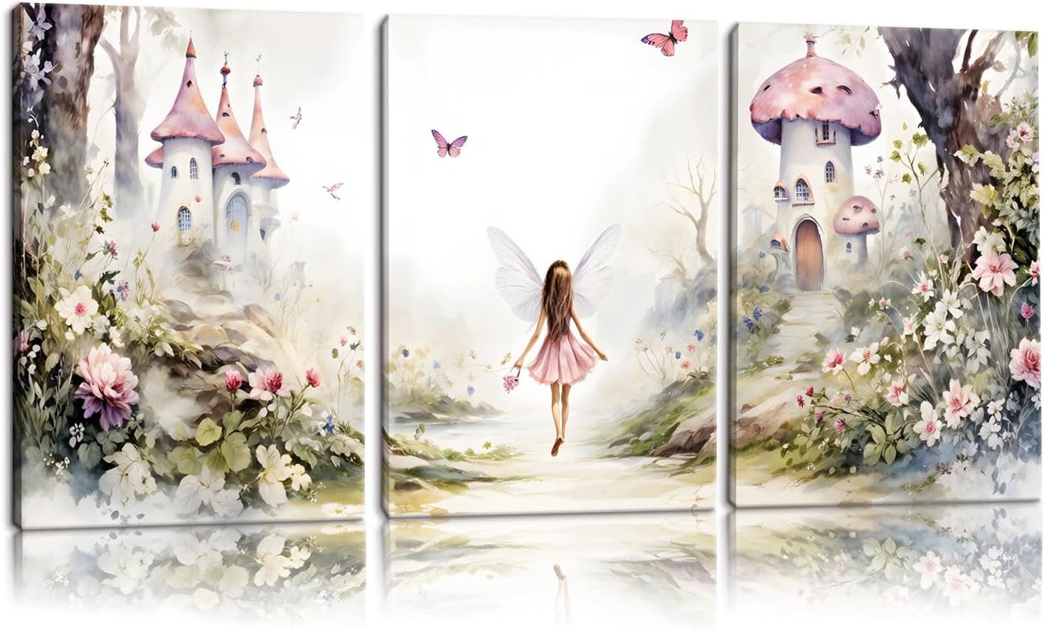 3 Pcs Fairy Garden Canvas Wall Art Flower Fairy Posters Prints mushroom ...