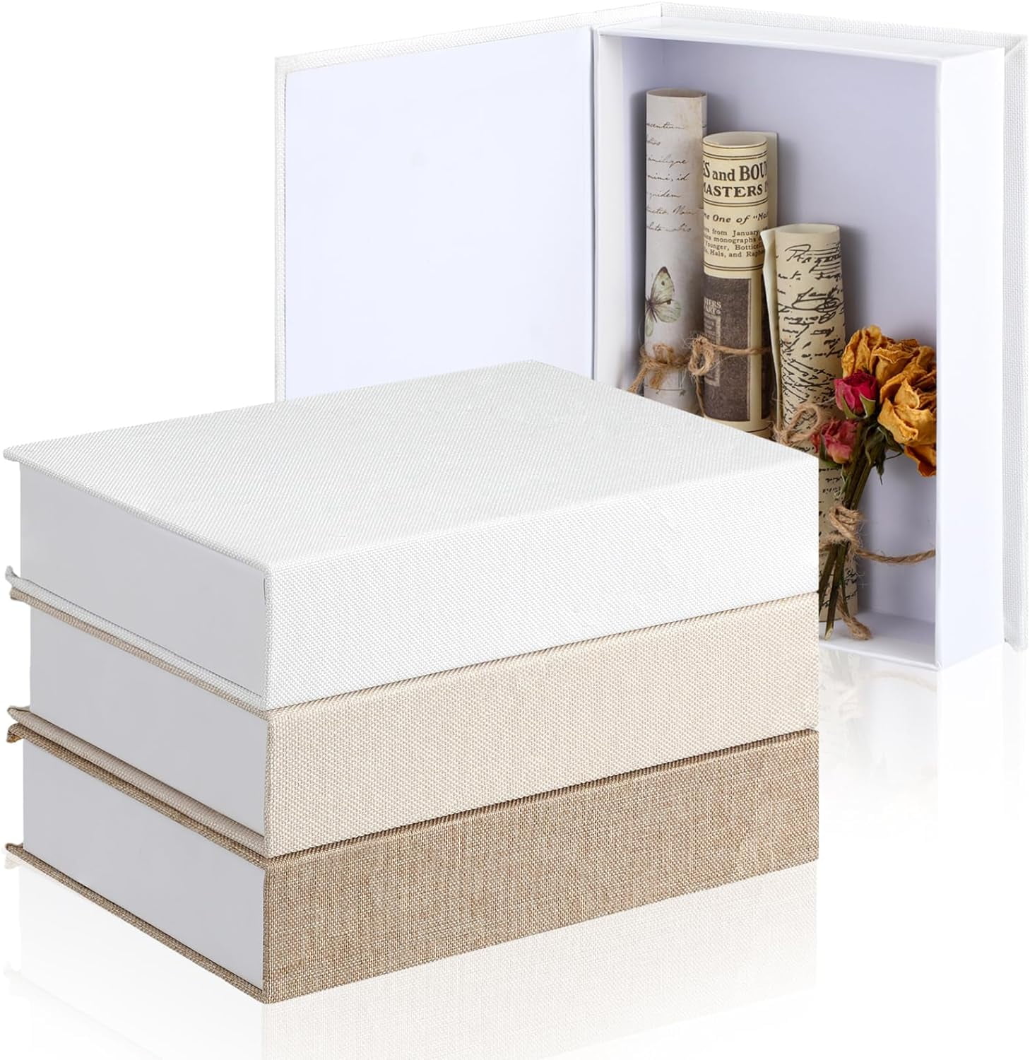 3 Pcs Fake Book Box Neutral Linen Book Box Decorative Faux Prop Storage ...