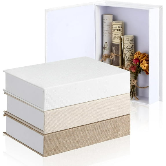 3 Pcs Fake Book Box Neutral Linen Book Box Decorative Faux Prop Storage ...