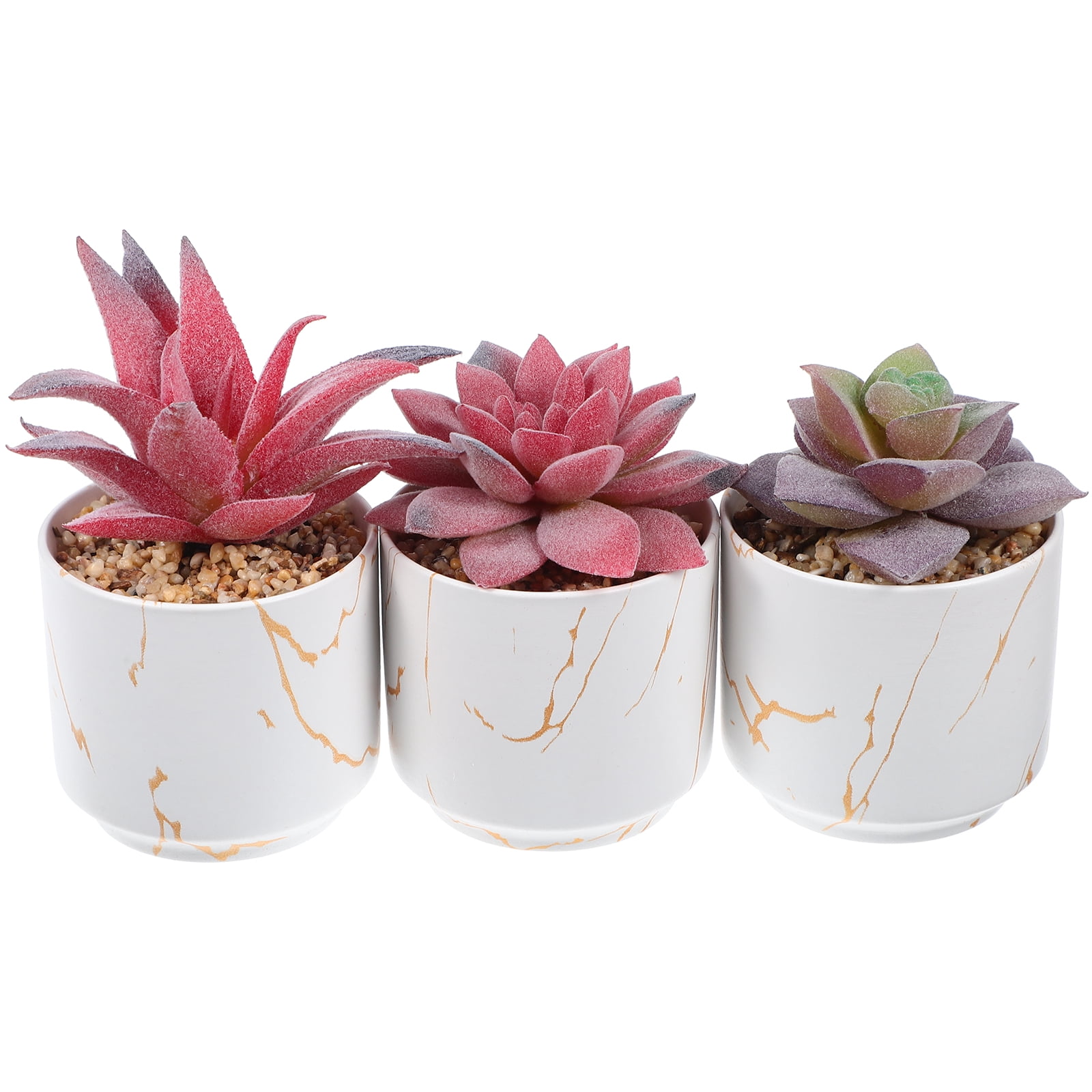 3 Pcs Fake Potted Plant Gold Pattern White Background Ceramic Cup ...