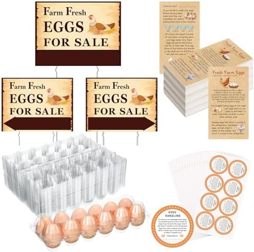 3 Pcs Farm Fresh Eggs for Sale Sign with Stakes 30 Pcs Plastic Egg ...