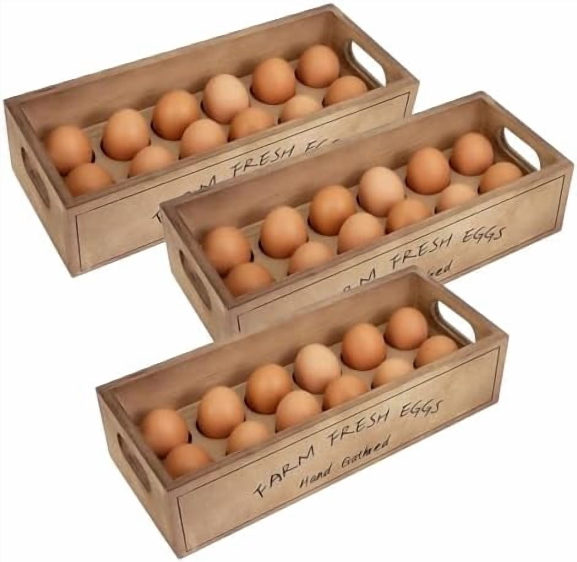 3 Pcs Farm Wooden Eggs Crate with Handle Natural Color Stackable Wooden ...