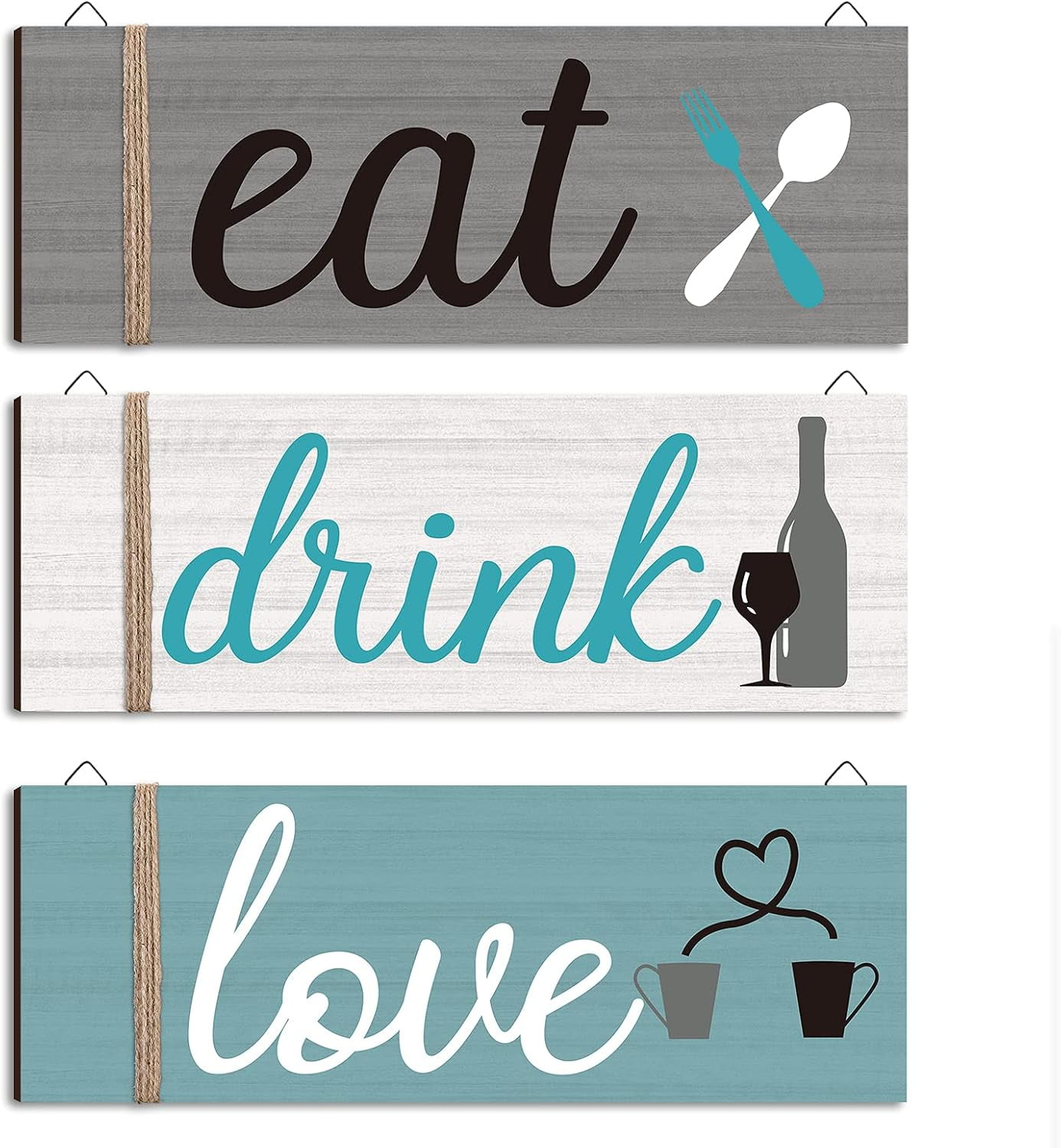 3 Pcs Farmhouse Kitchen Wall Decor Eat Sign Rustic Wooden Kitchen Sign ...