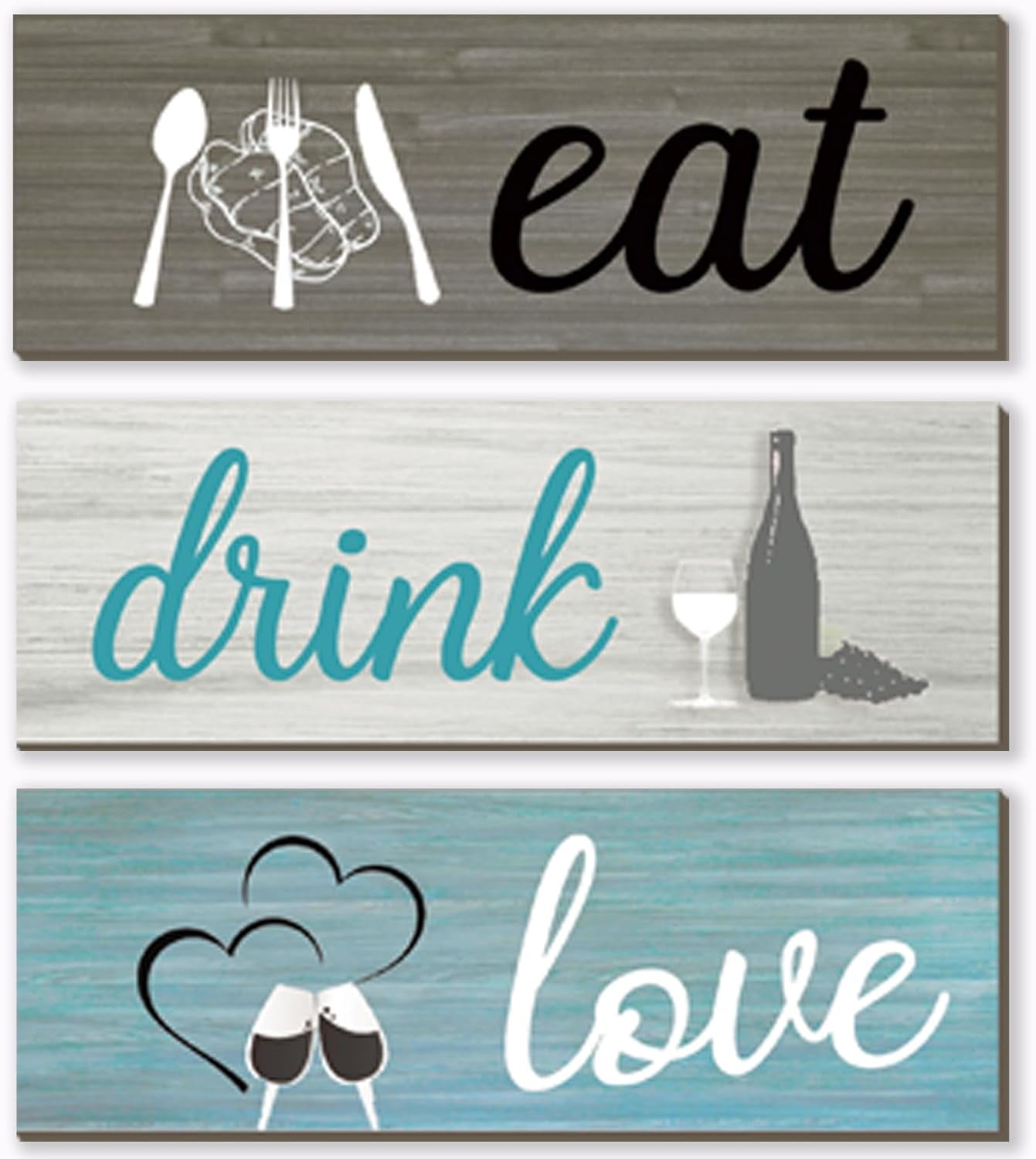 3 Pcs Farmhouse Kitchen Wall Decor Teal Dining Room Decor Rustic Wooden ...