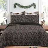 3 Pcs Festive Christmas Quilt Bedspread Set Holiday Bedding Holly Berry ...