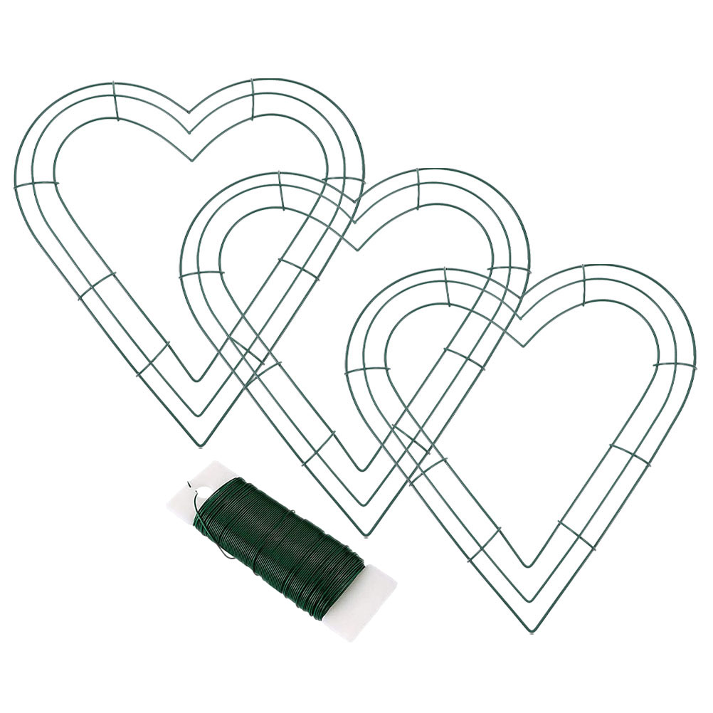 3 Pcs Festoon Heart Shaped Wrought Iron Frame 30.00X30.00X0.30CM Green ...