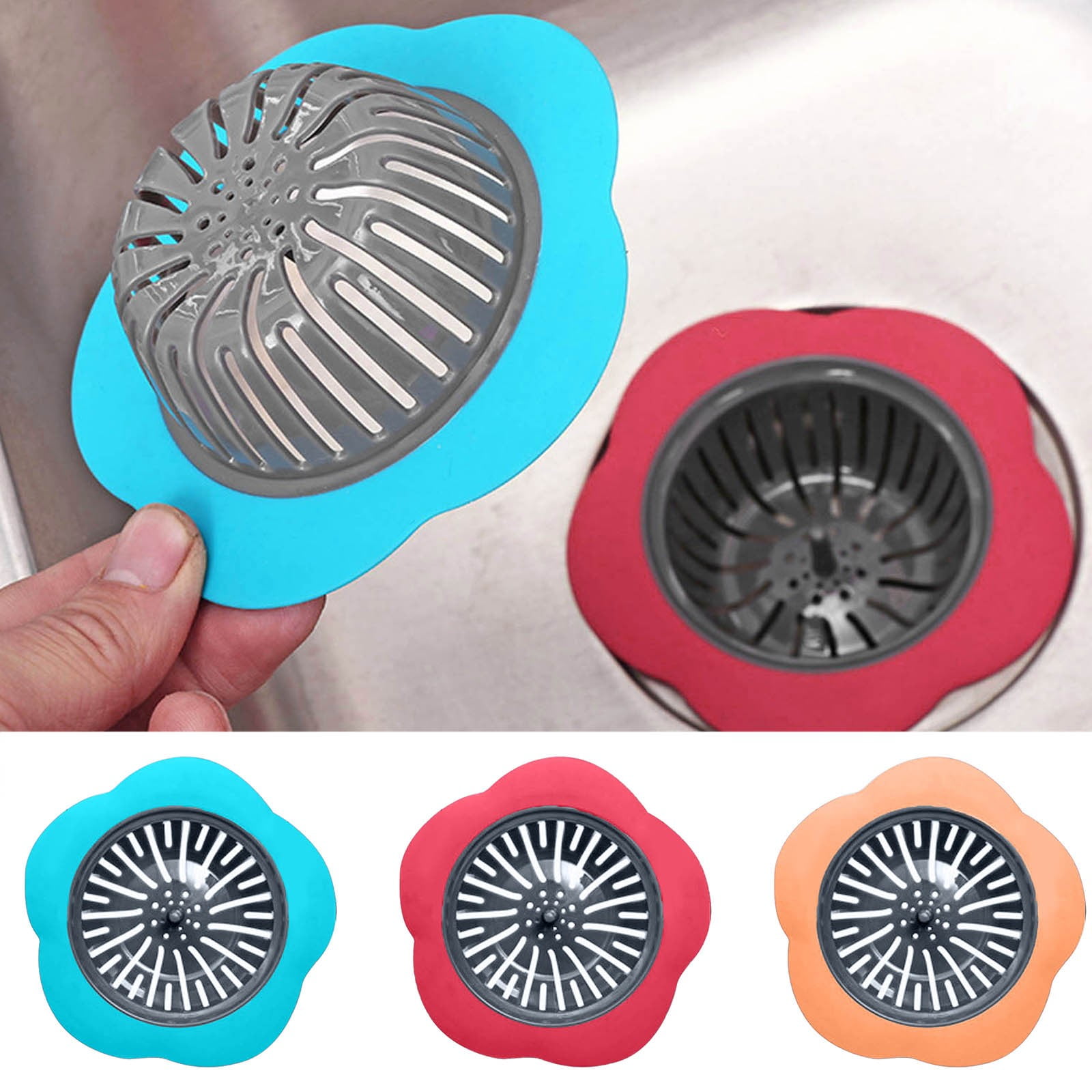 LiHEUXA 3 Pack Silicone and Plastic Sink Strainers Kitchen Drain Guard ...