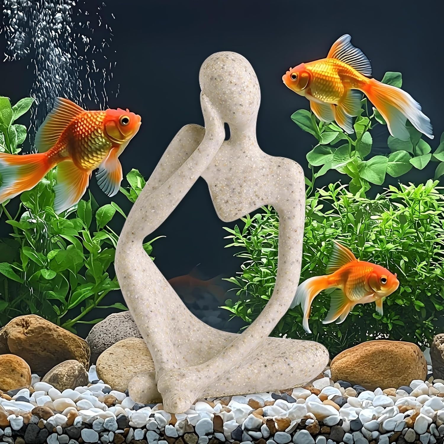 3 Pcs Fish Aquarium Decor Ornaments Minimalist Sandstone Thinker Statue ...