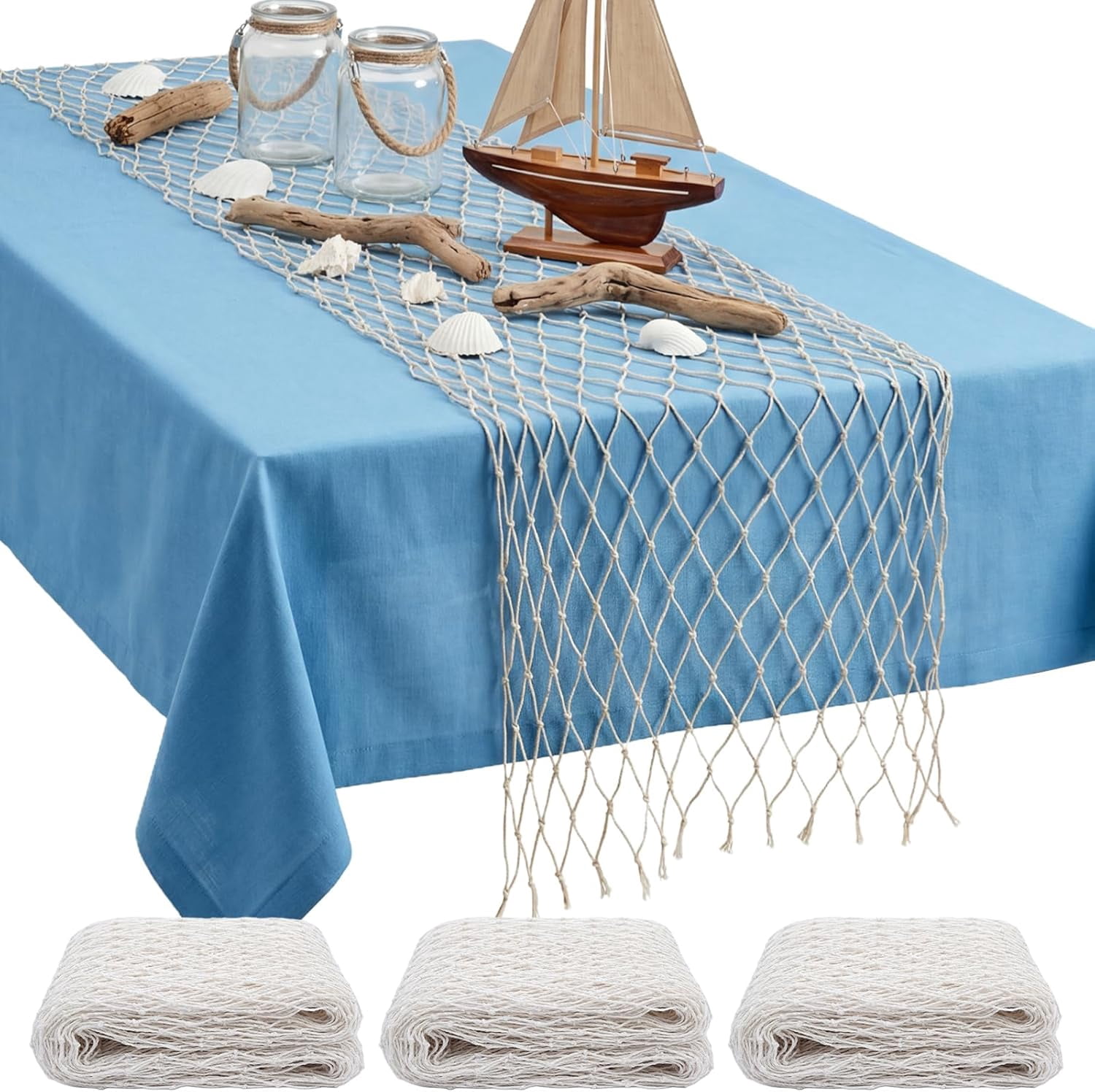 3 Pcs Fish Net Party Decorations Fishing Net Table Runner 12x72 ...
