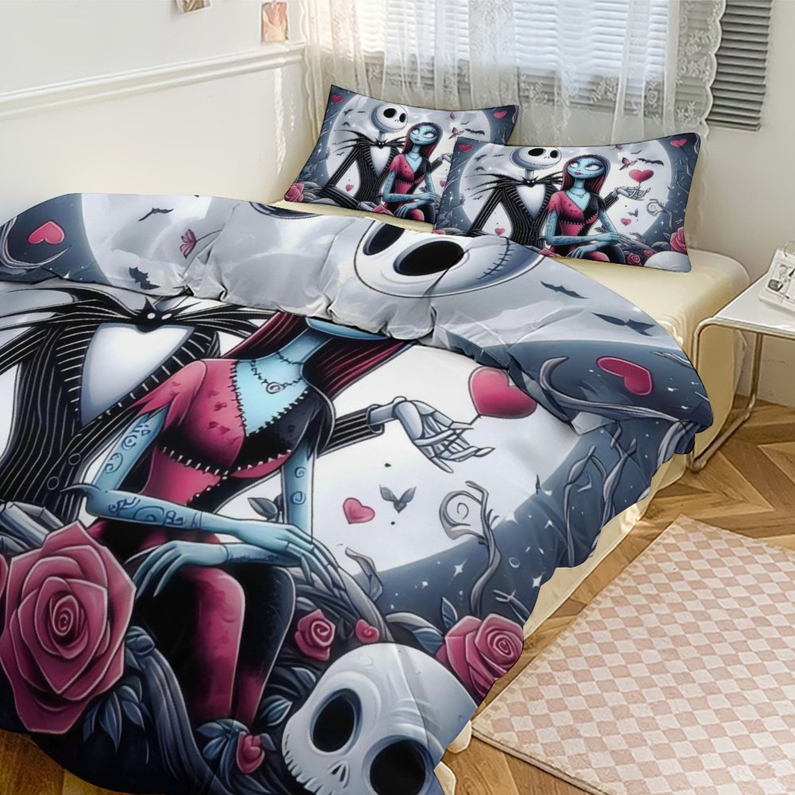 3 Pcs Fitted Sheet Set Halloween Jack And Sally Bedding Set with ...