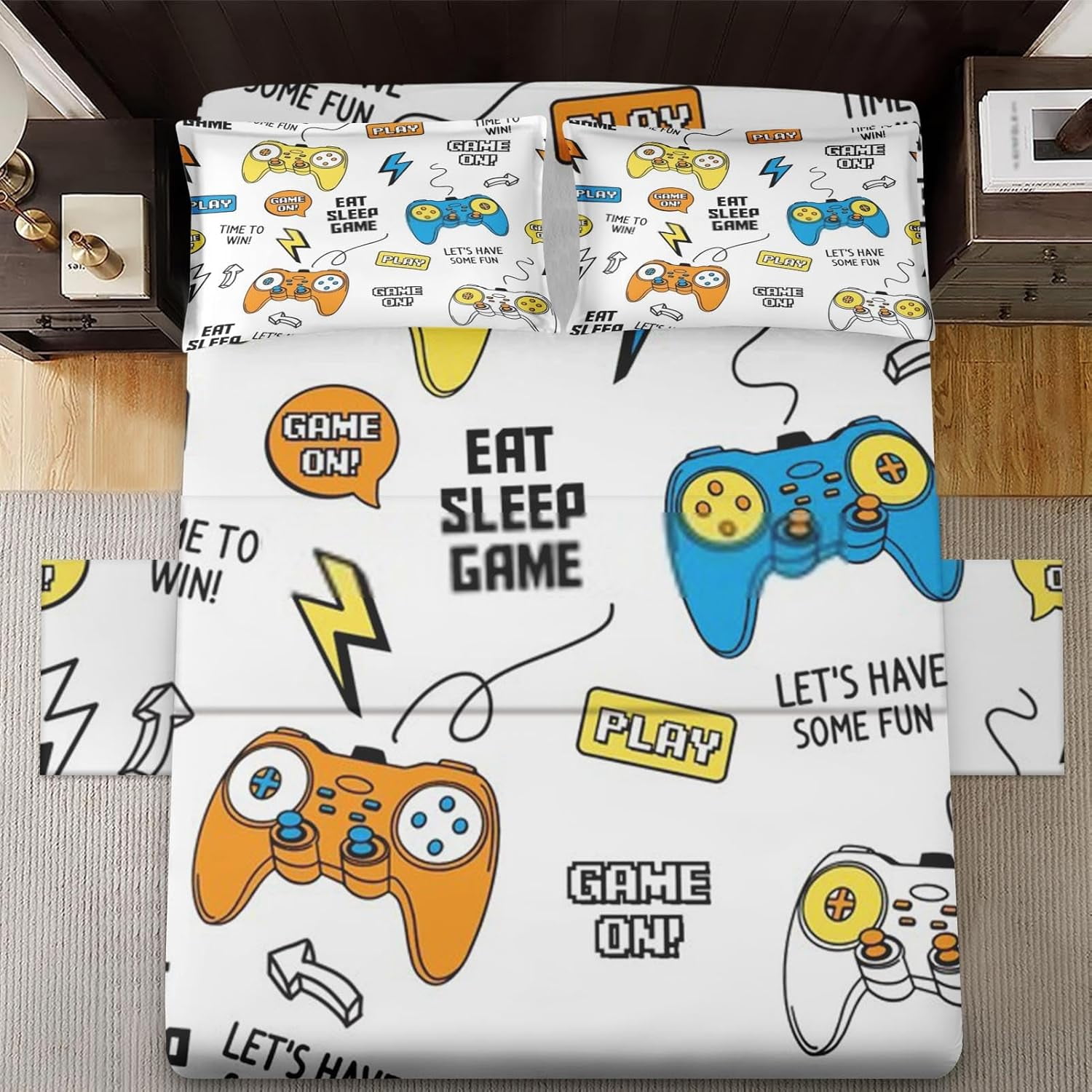 3 Pcs Fitted Sheet Set Size with Deep Pocket, Rock Roll Guitar Music ...