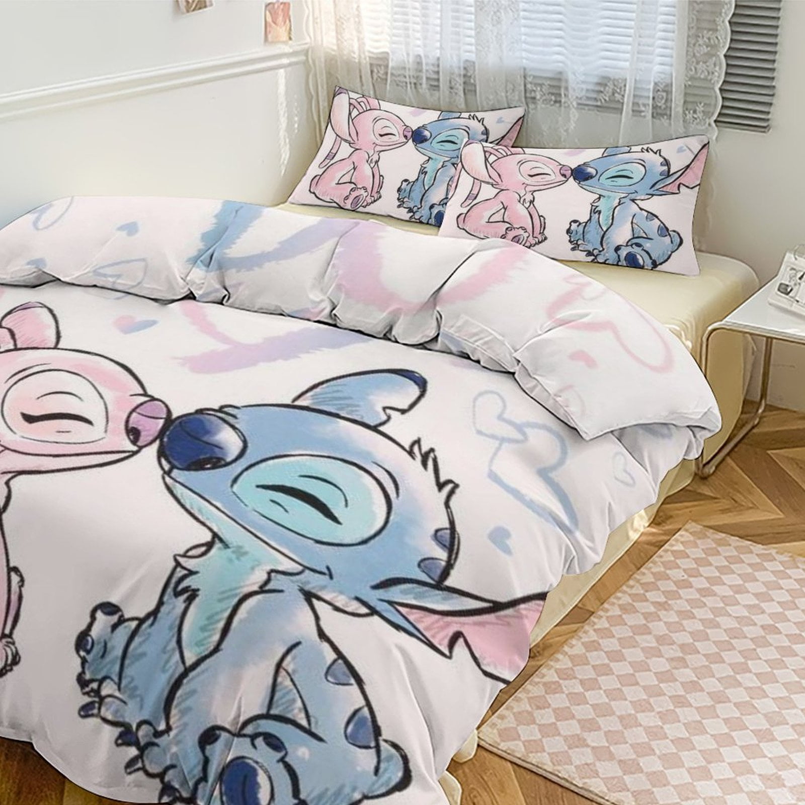 3 Pcs Fitted Sheet Set Stitch Bedding Set with Pillowcase for Kids And ...