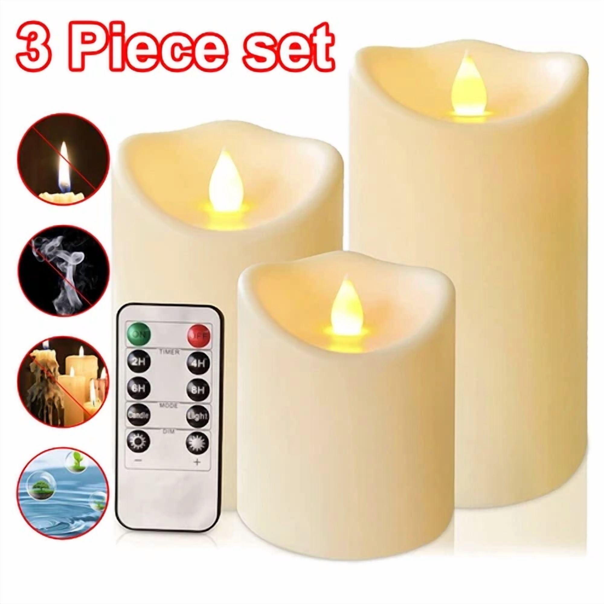 3 Pcs Flameless Pillar Candle Flickering Moving Wick Led Candles Remote ...