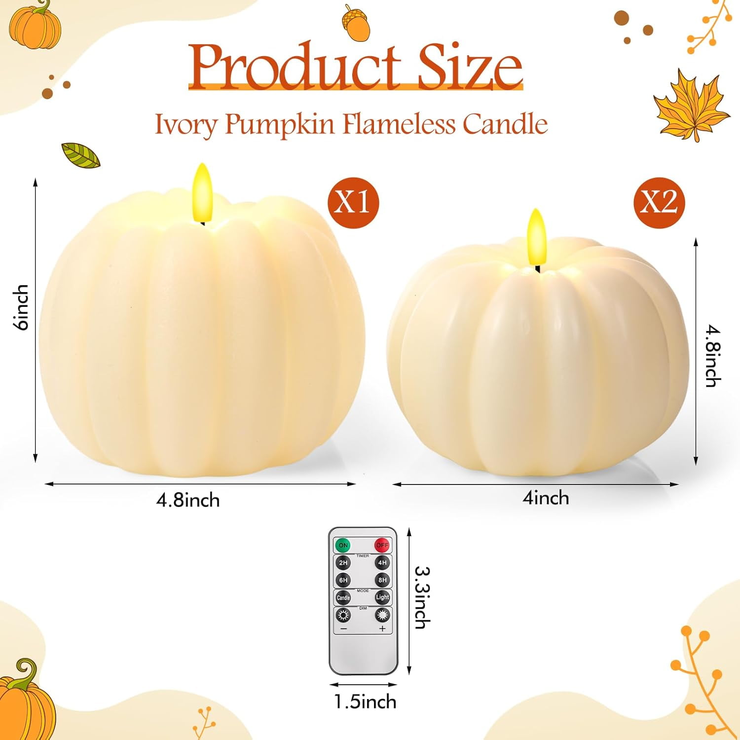 3 Pcs Flameless Thanksgiving LED Candle Fall Light up Pumpkin Flameless ...