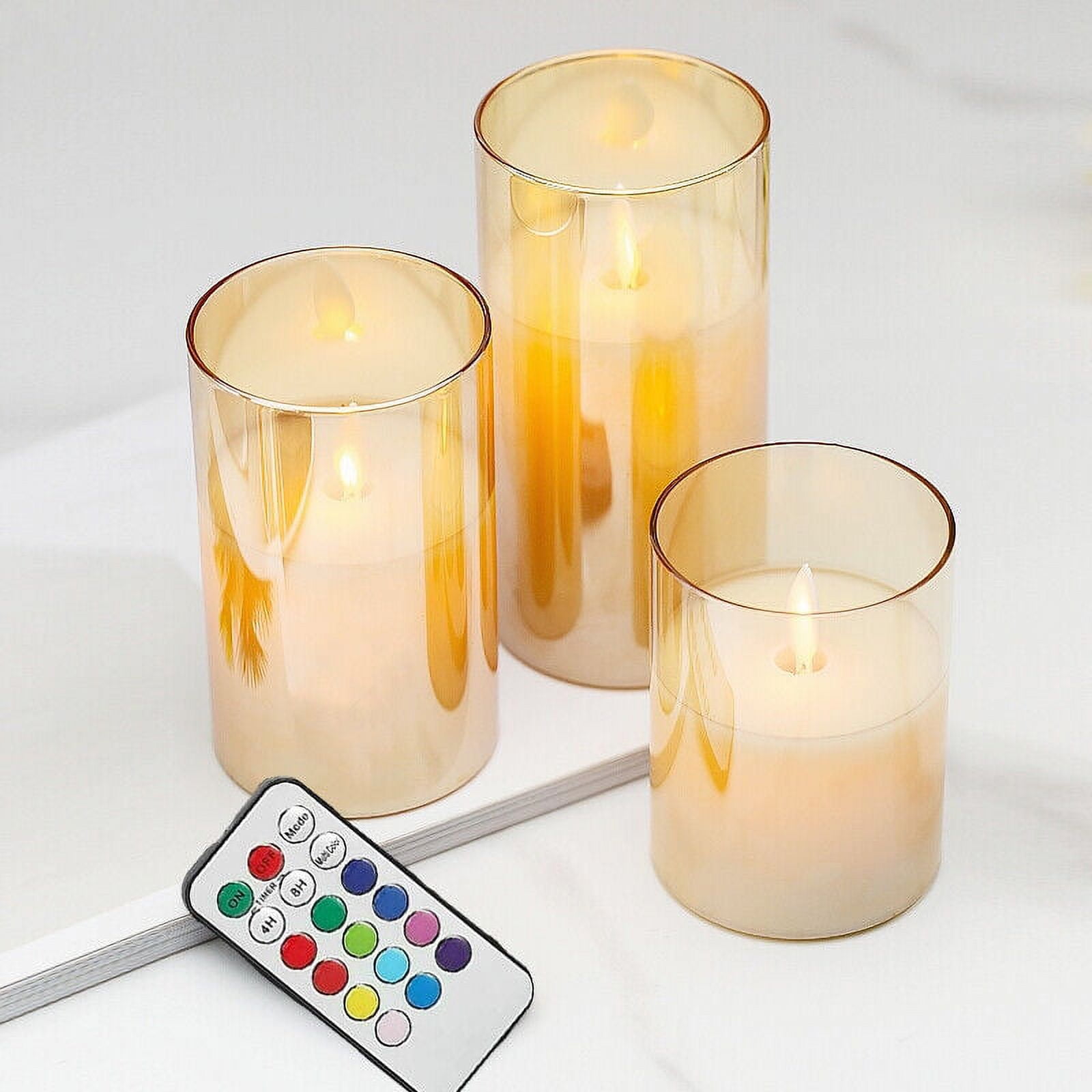 3 Pcs Flickering LED Flameless Candles w/Remote Waterproof Color ...