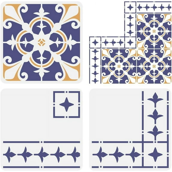 3 Pcs Floor Tile Stencil 11.8x11.8inch Border & Corners Tiles Painting ...