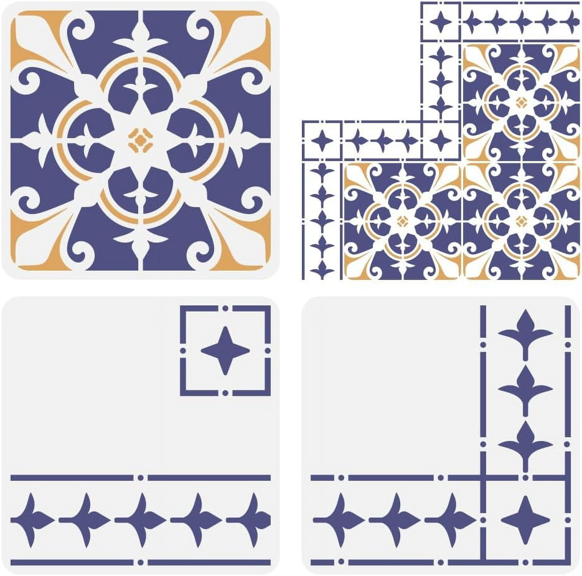 3 Pcs Floor Tile Stencil 11.8x11.8inch Border Corners Tiles Painting ...