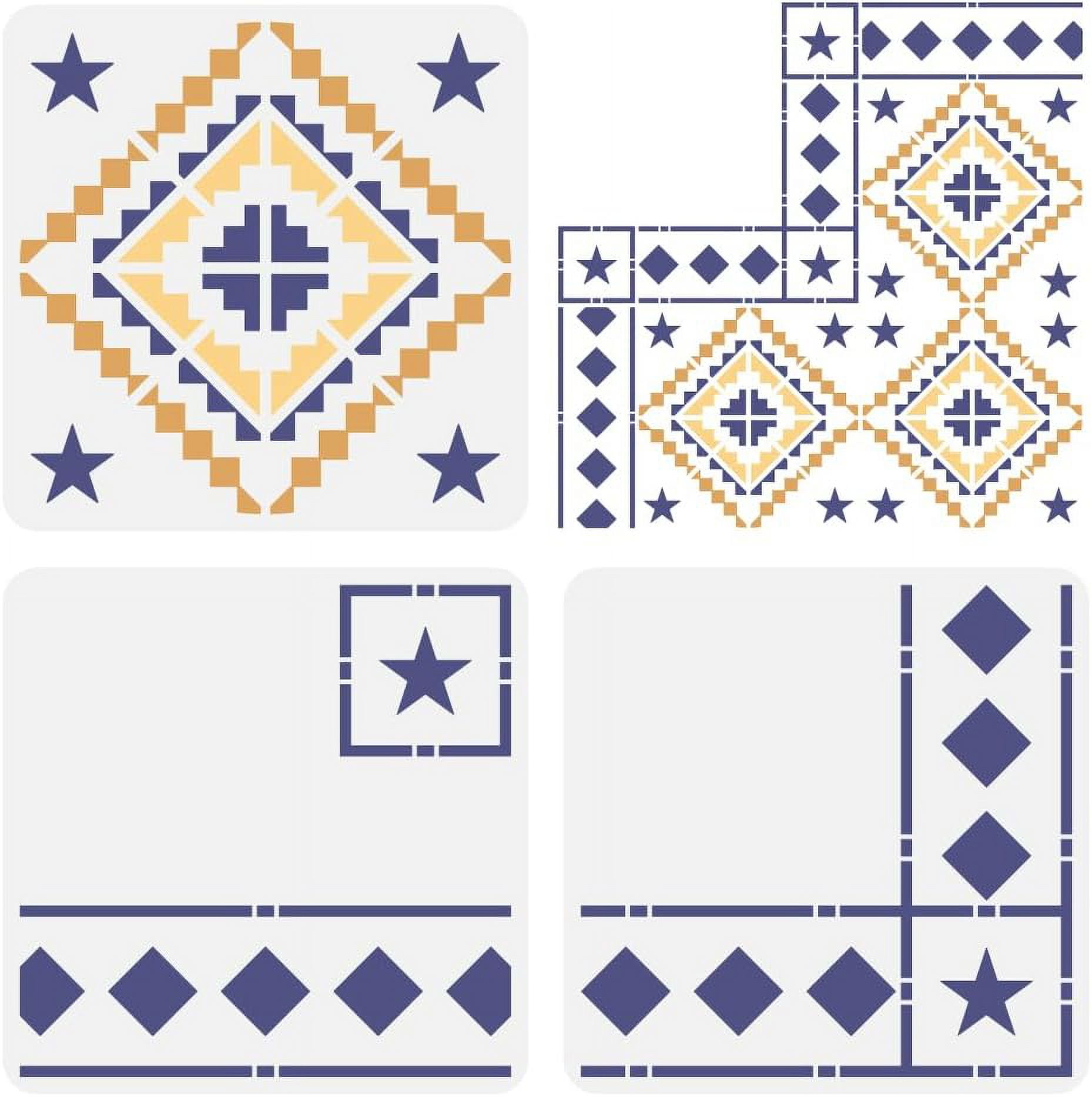 3 Pcs Floor Tile Stencil 11.8x11.8inch Reusable Star Mosaic Tiles ...