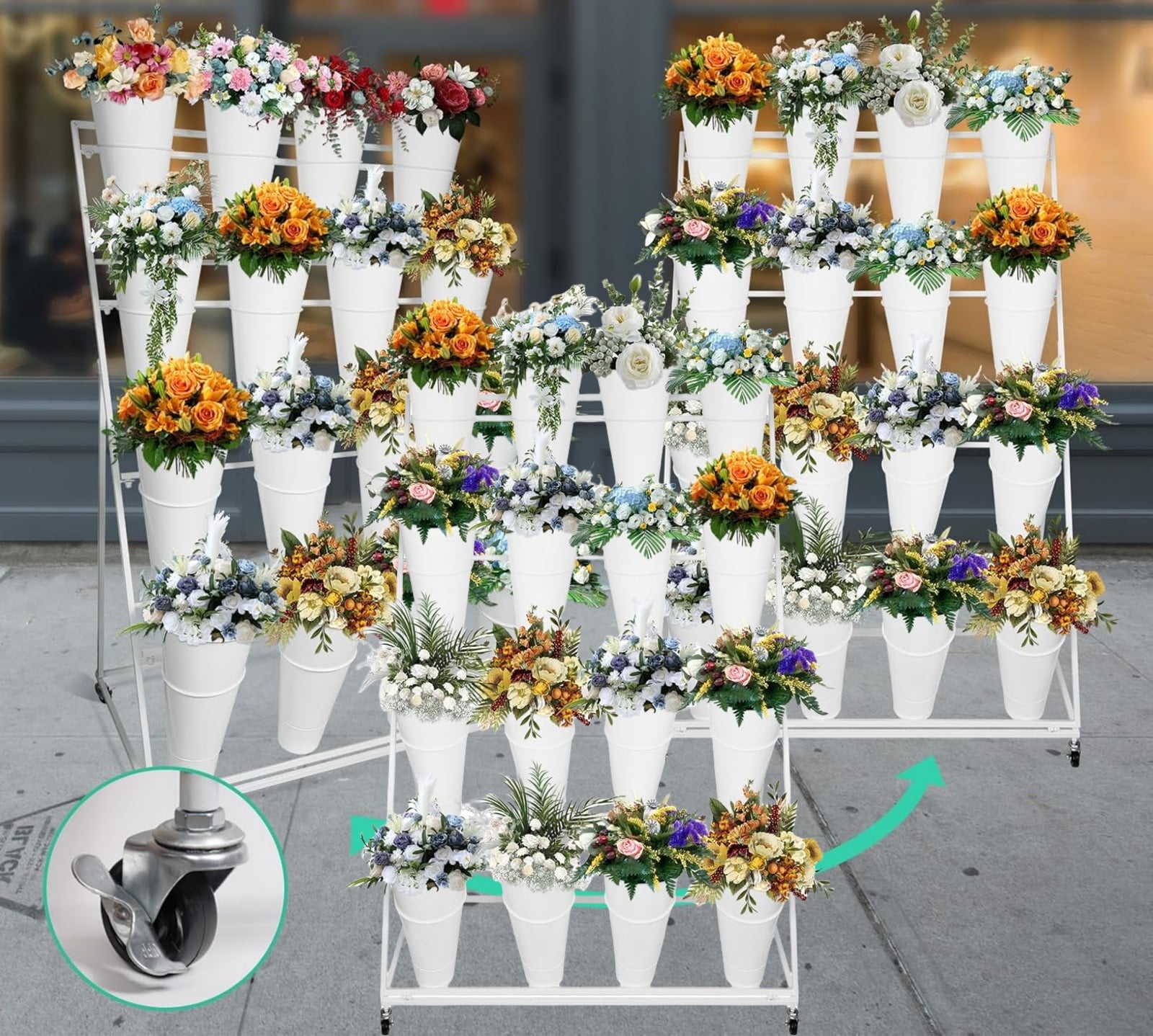 3 Pcs Florist Bouquet Shelf,4-layer Metal Moving Flower Display Stand ...