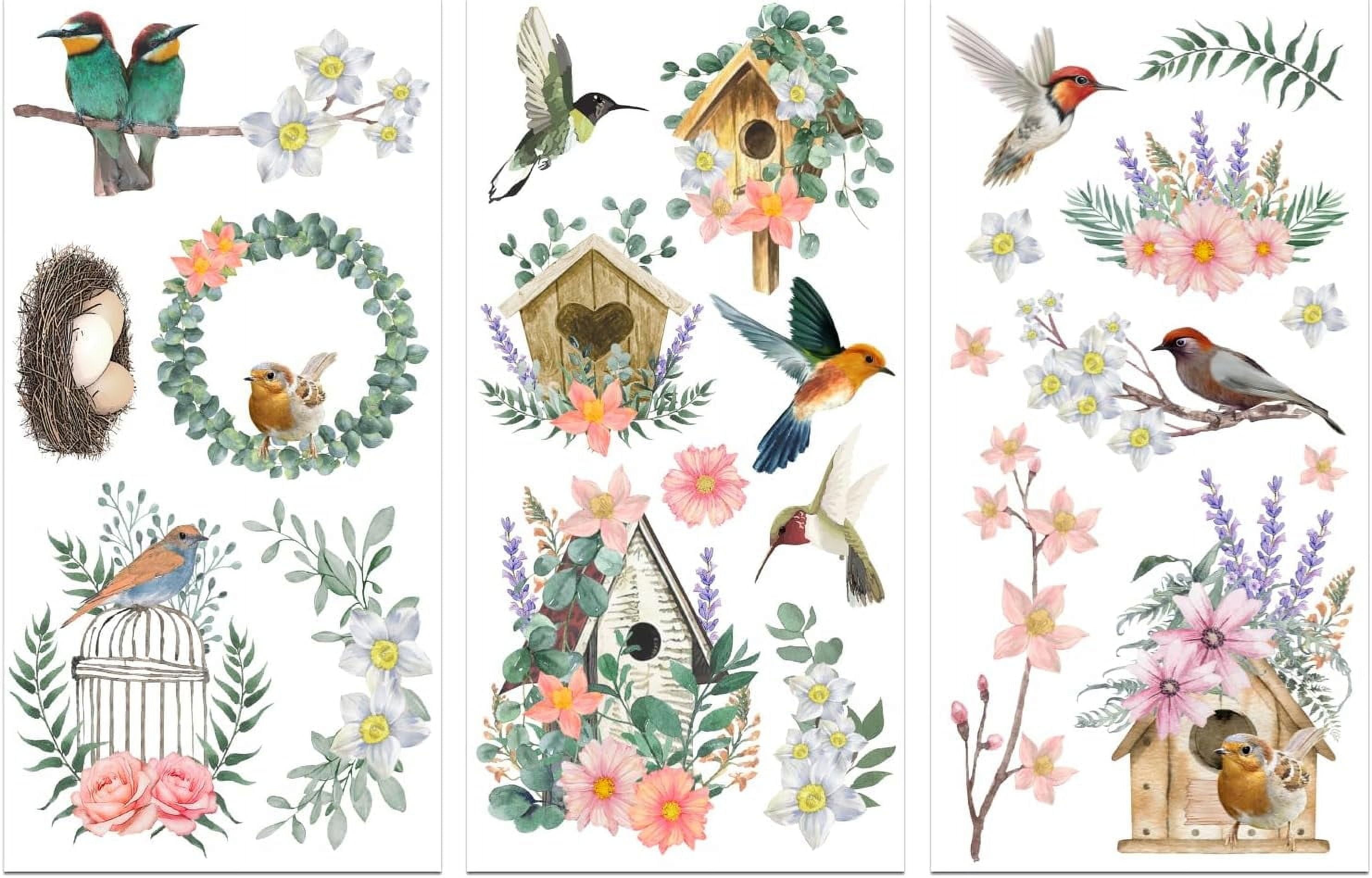 3 Pcs Flower and Bird Rub on Transfers for Furniture and Crafts Decals ...