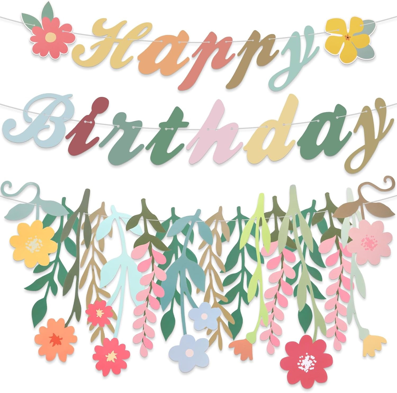 3 Pcs Flower Birthday Party Decorations Wildflower Garland Floral Happy ...