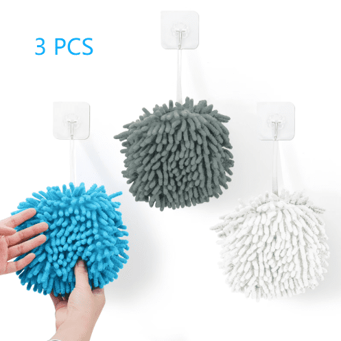 3 Pcs Fluff Fuzzy Ball Hand Towel with 3 Hooks, Quick Dry Hand Towel ...