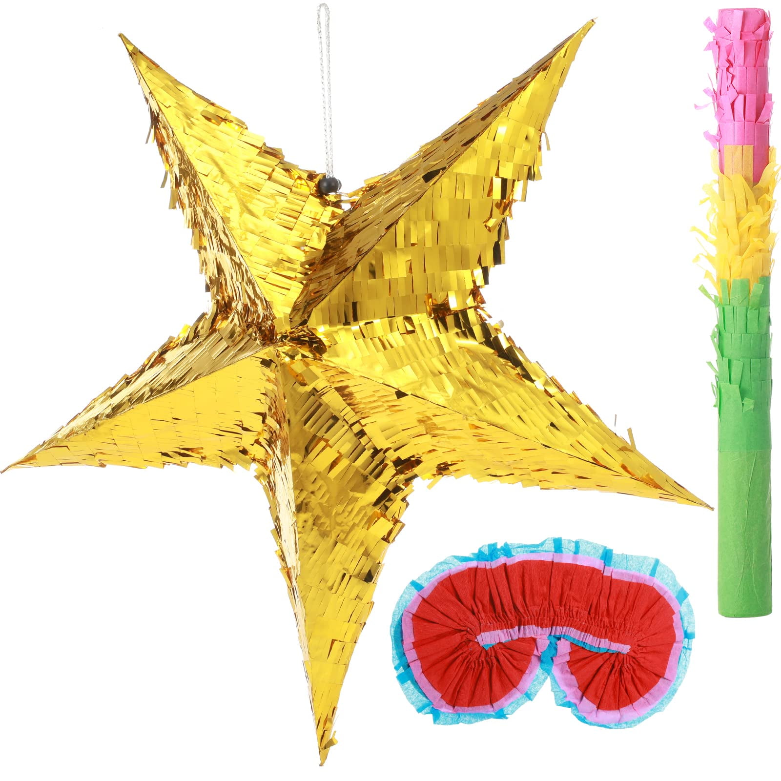 3 Pcs Foil Star Pinata with a Blindfold and Bat Mini Colorful Foldable ...