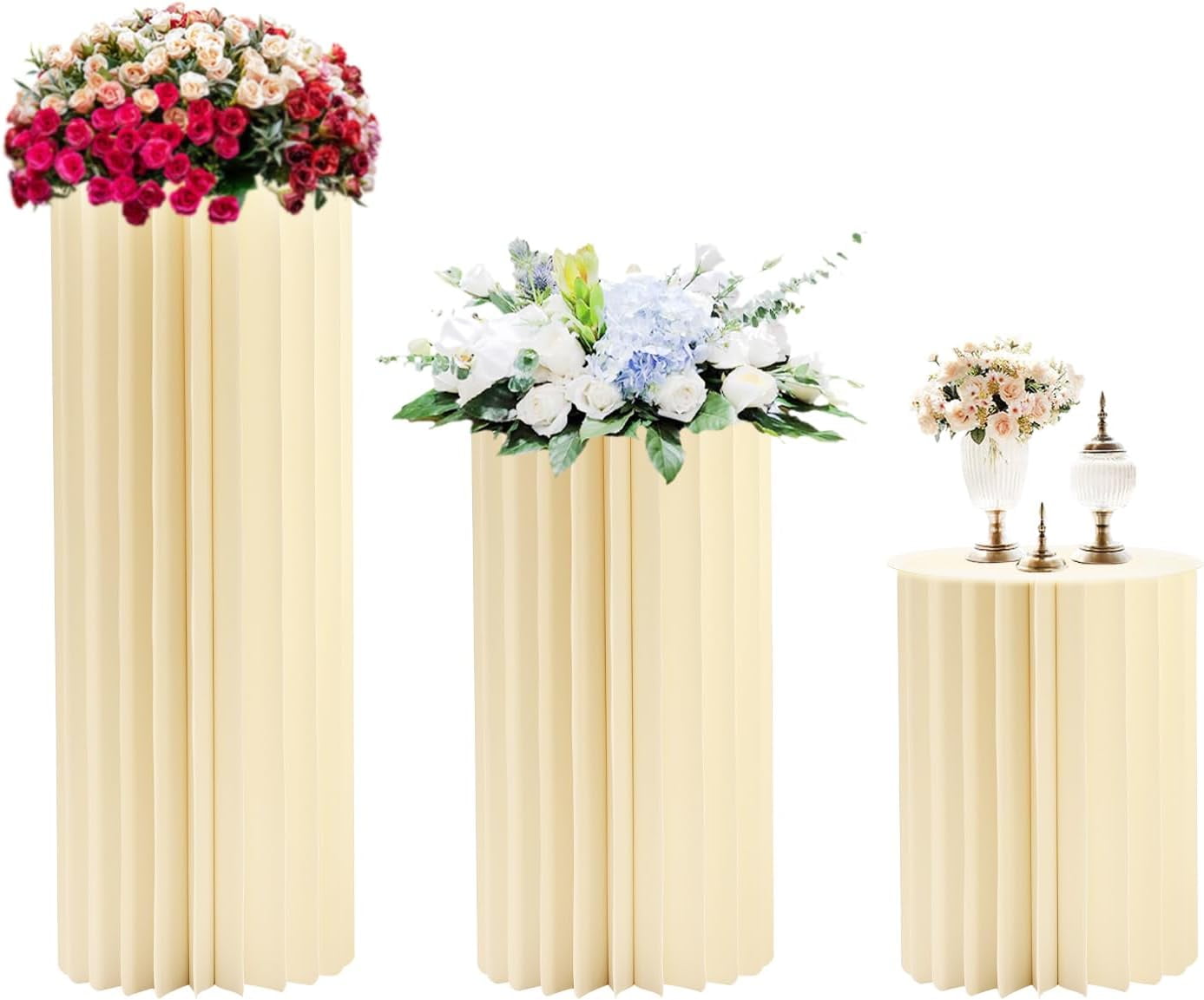 3 Pcs Foldable Accordion Cylinder Cardboard Folding Pillar Pedestal Box ...