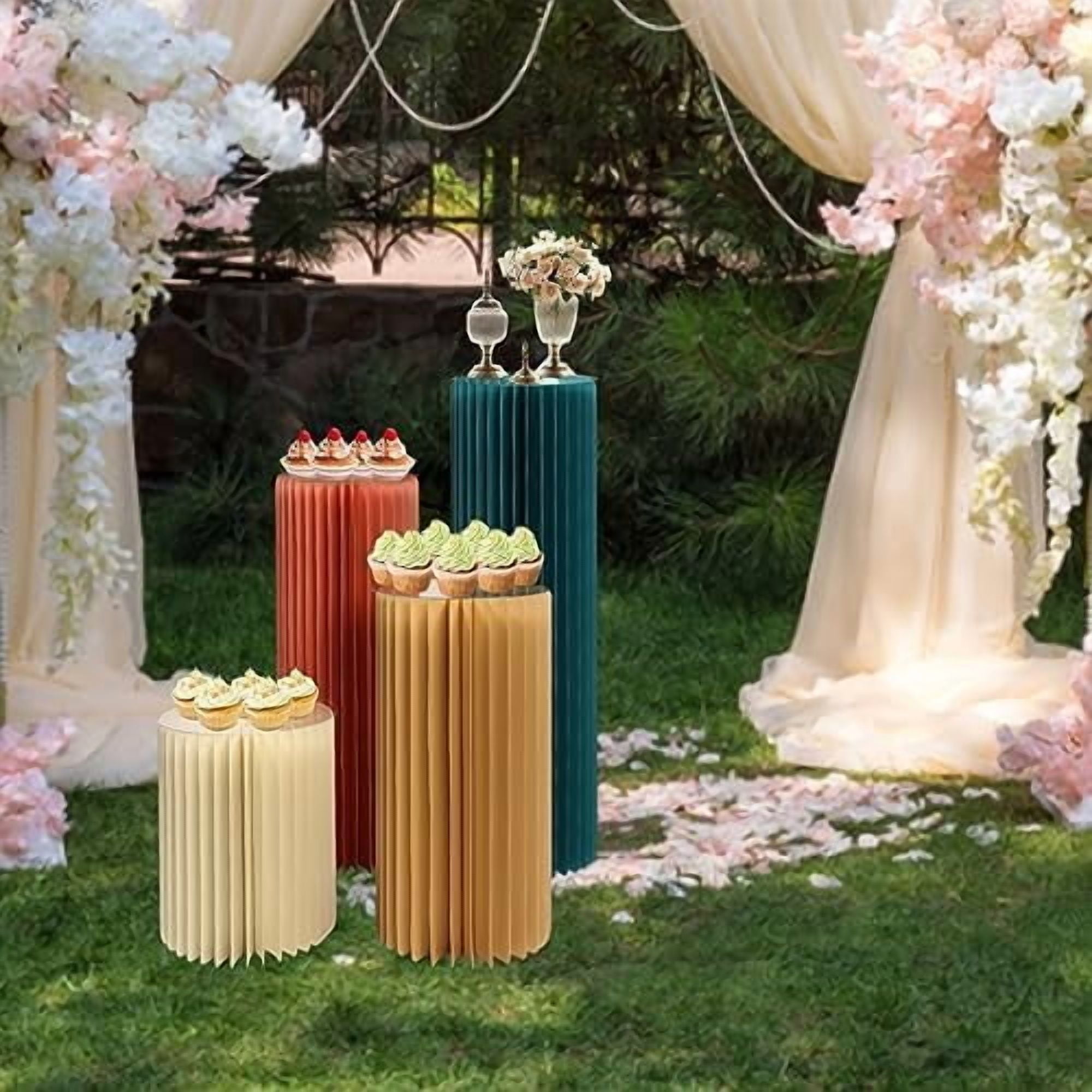 3 Pcs Foldable Accordion Cylinder Paper Display Cardboard Vases Column ...