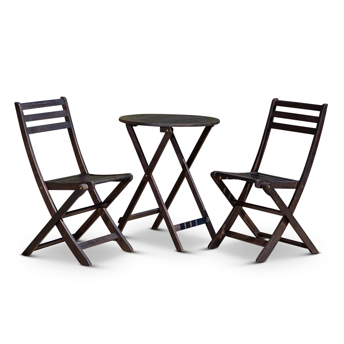 3 Pcs Folding Patio Bistro Set, Solid Wood Table and Chairs, Foldable ...