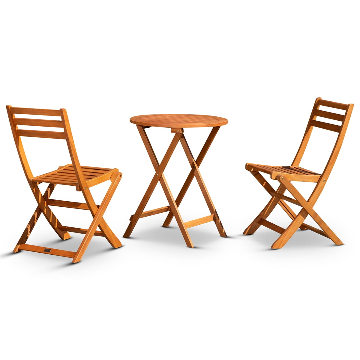 3 Pcs Folding Patio Bistro Set, Solid Wood Table and Chairs, Foldable ...