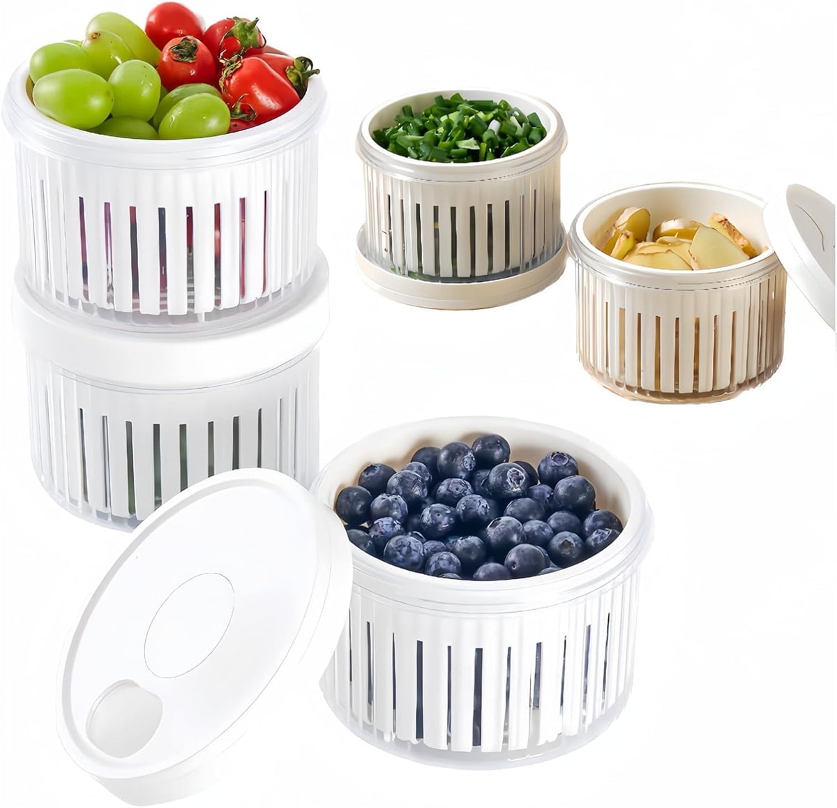 3 Pcs Food Drainage Sealing Box,Fruit Container with Drain Basket ...