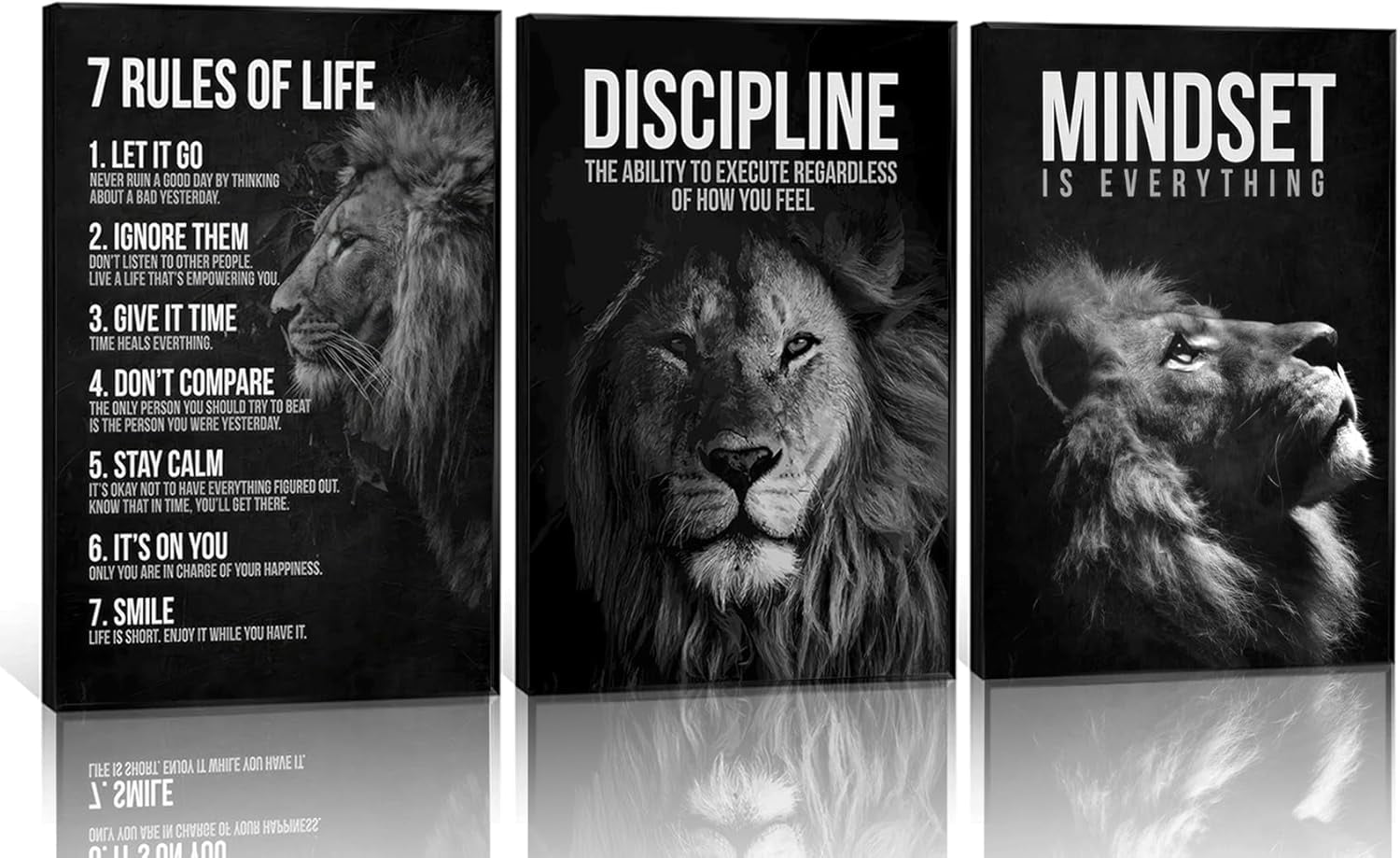 3 Pcs Framed Lion Inspirational Quotes Canvas Wall Art 7 Rules of Life ...
