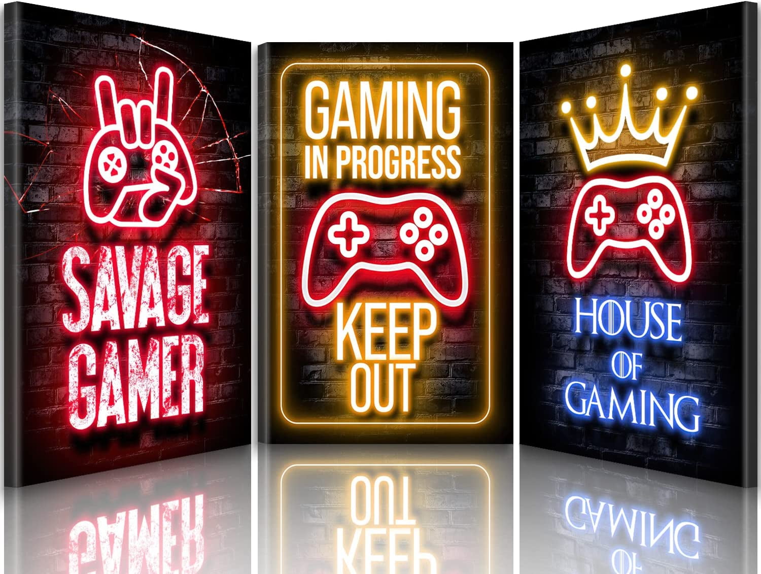 3 Pcs Framed Neon Gamer Symbol Canvas Wall Art Paintings Gaming Wall ...