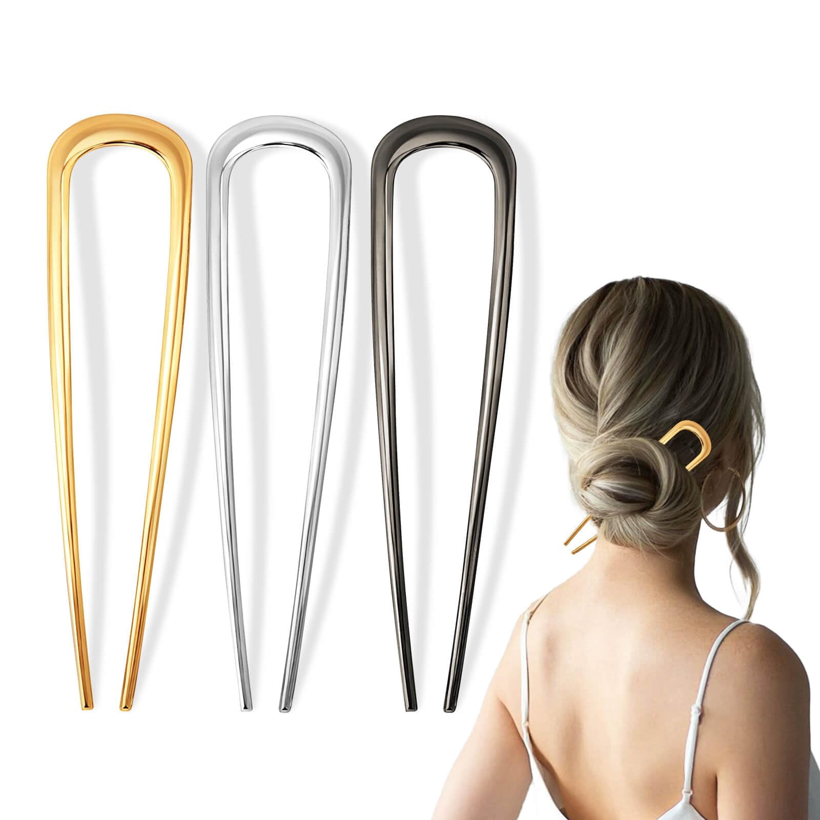 3 Pcs French Hair TMA2 Pin for Women, 5.5 Inch Metal U-Shaped Hair Clip ...