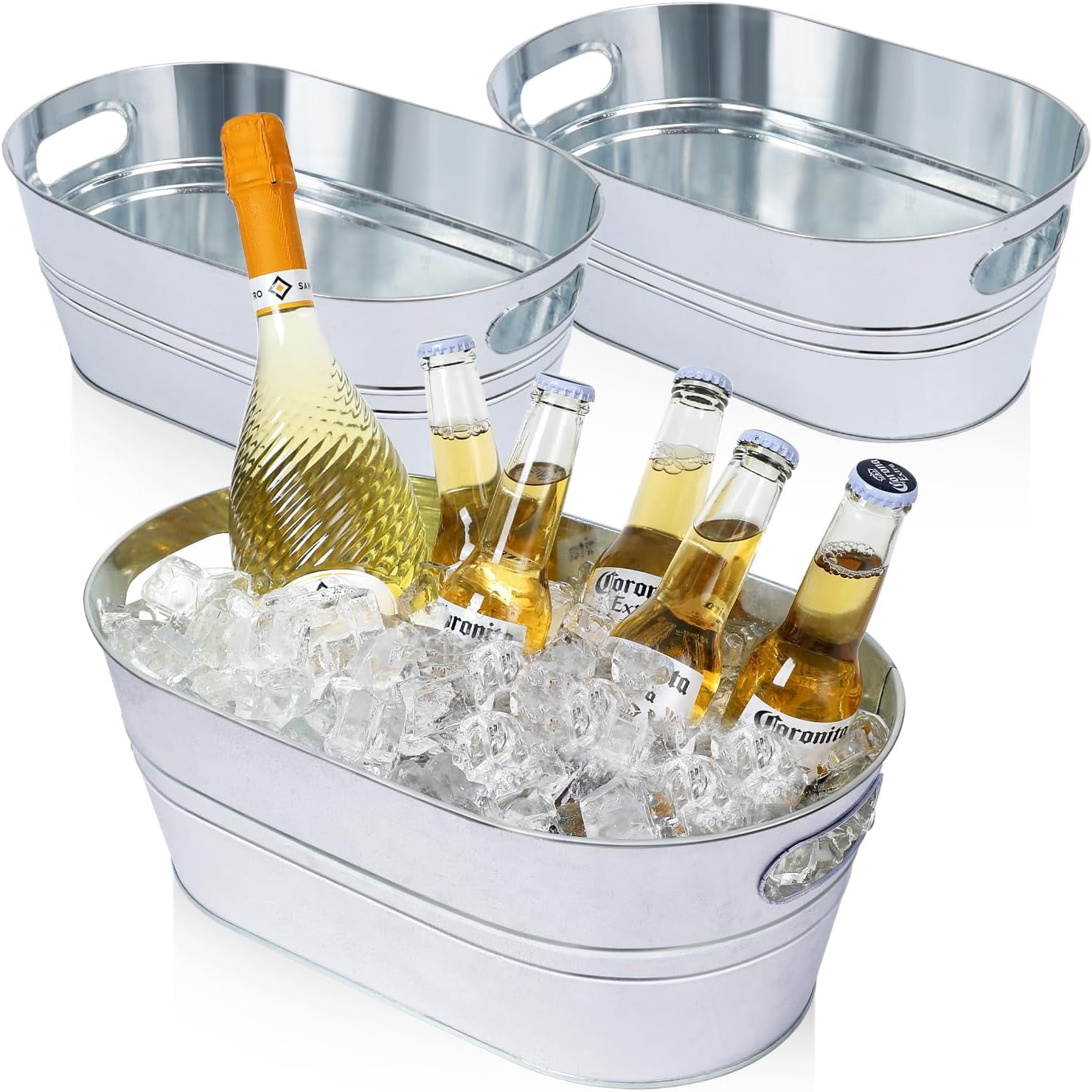 3 Pcs Galvanized Tub 3 Gallon Ice Bucket Metal Drink Buckets for ...
