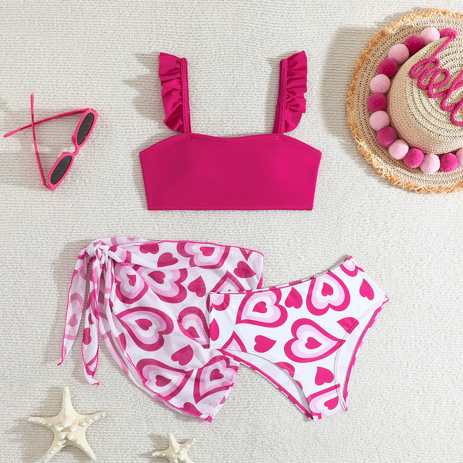 3 Pcs Girls Swimsuit Bikini Set Criss Cross Color Bikini Bathing Suit ...