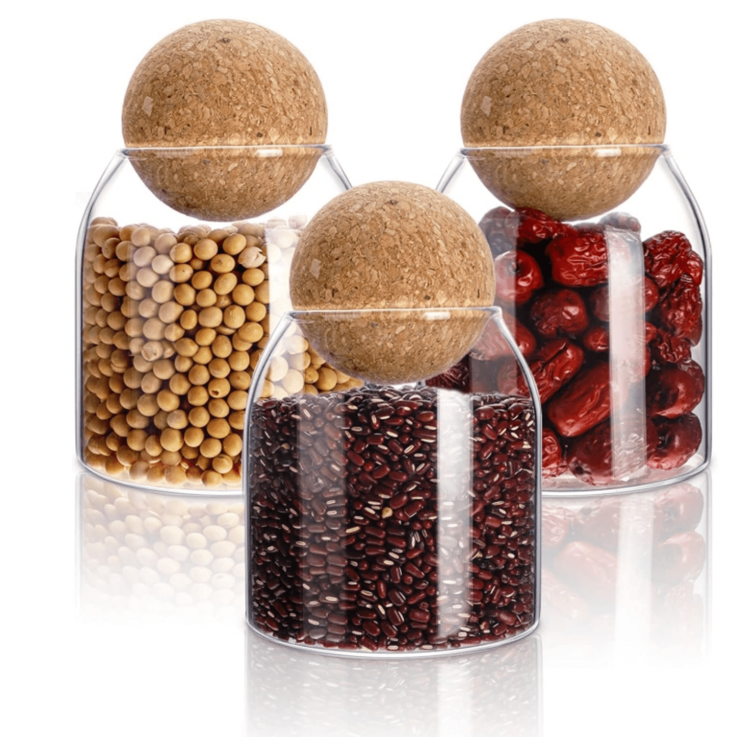 3 Pcs Glass Jar Storage Container with Ball Cork D rative Round ...