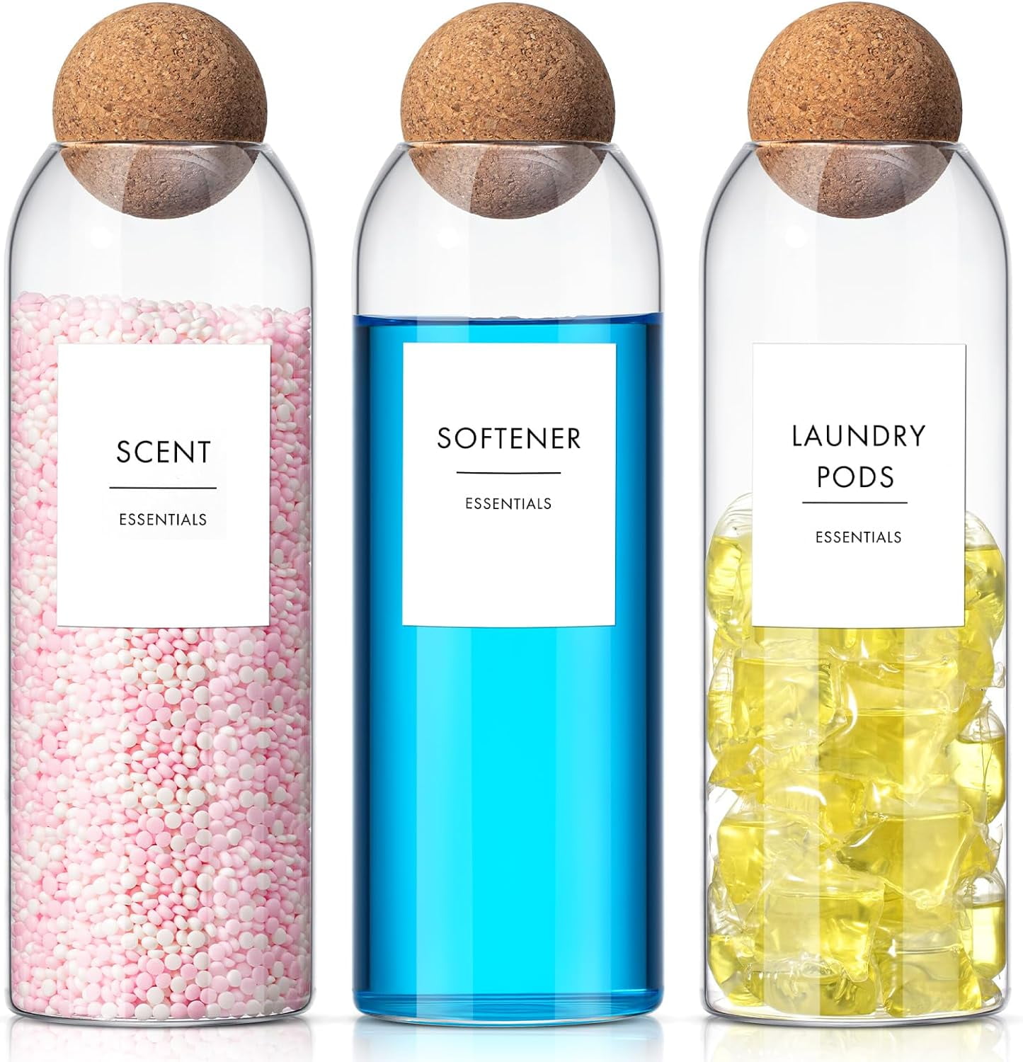 3 Pcs Glass Laundry Detergent Dispenser with Cork Lids Liquid Detergent ...