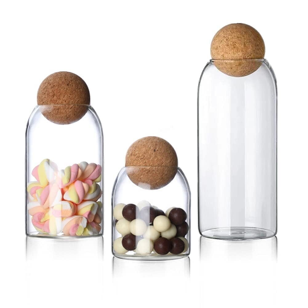 3 Pcs Glass Storage Containers with Cork Ball, Glass Jars with Cork ...