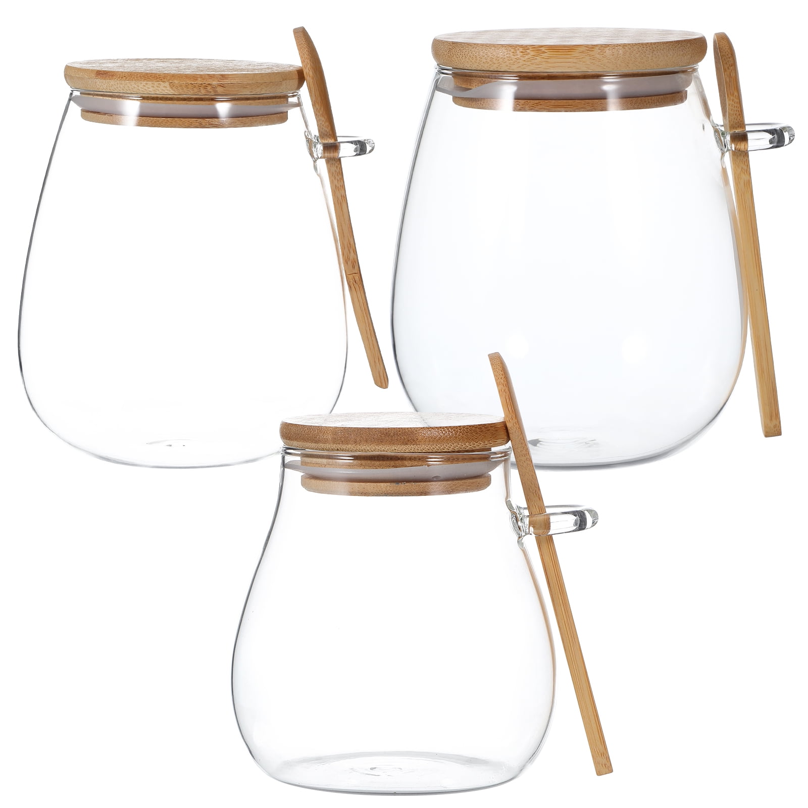 WHAMVOX Transparent Glass Jars with Wood Lids and Spoon for Home Use 3 ...