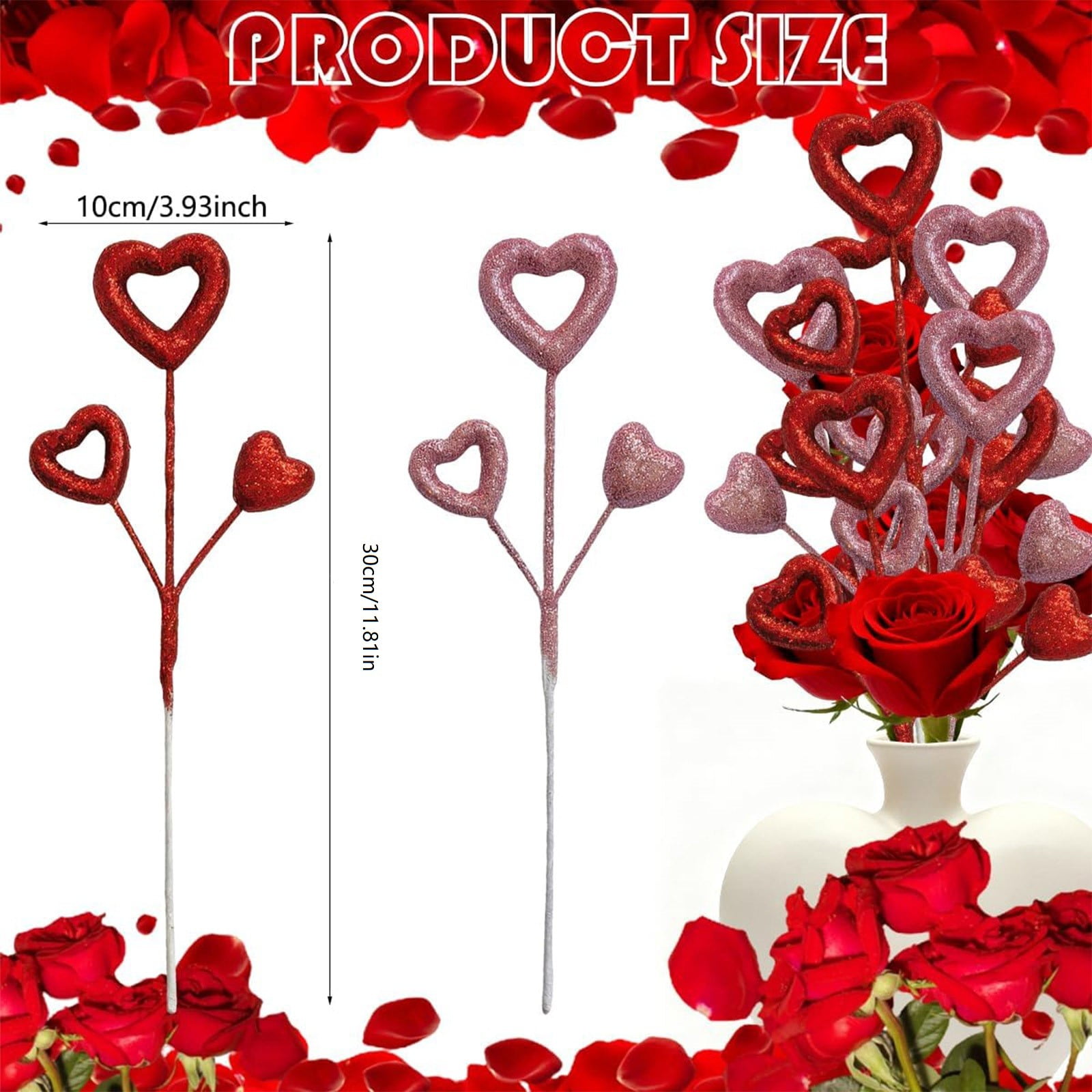 3 Pcs Glitter Heart Shaped Foam Picks, Sparkly Heart on Sticks ...