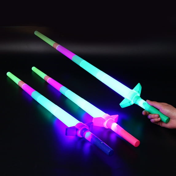 3 Pcs Glow Sword Bulk 4 Section Extendable LED Glow Stick Flashing ...