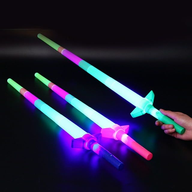 3 Pcs Glow Sword Bulk 4 Section Extendable LED Glow Stick Flashing ...