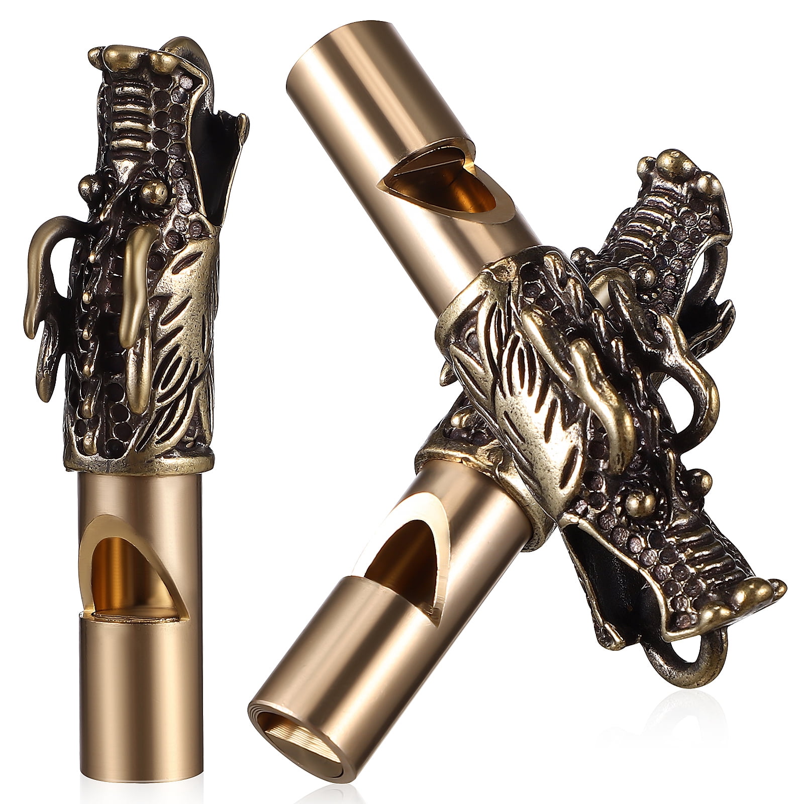 3 Pcs Gold Dragon Head Skull Pure Copper Whistle Key Chain Pendant ...