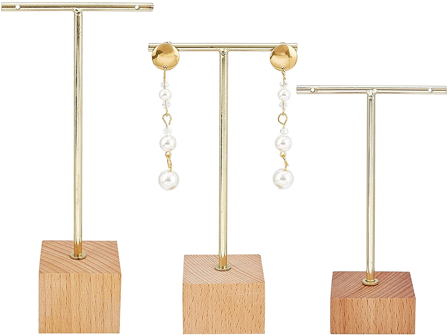 3 Pcs Gold Metal T Bar Earring Display Stand 6.3/5.5/4.5 Inch Height ...