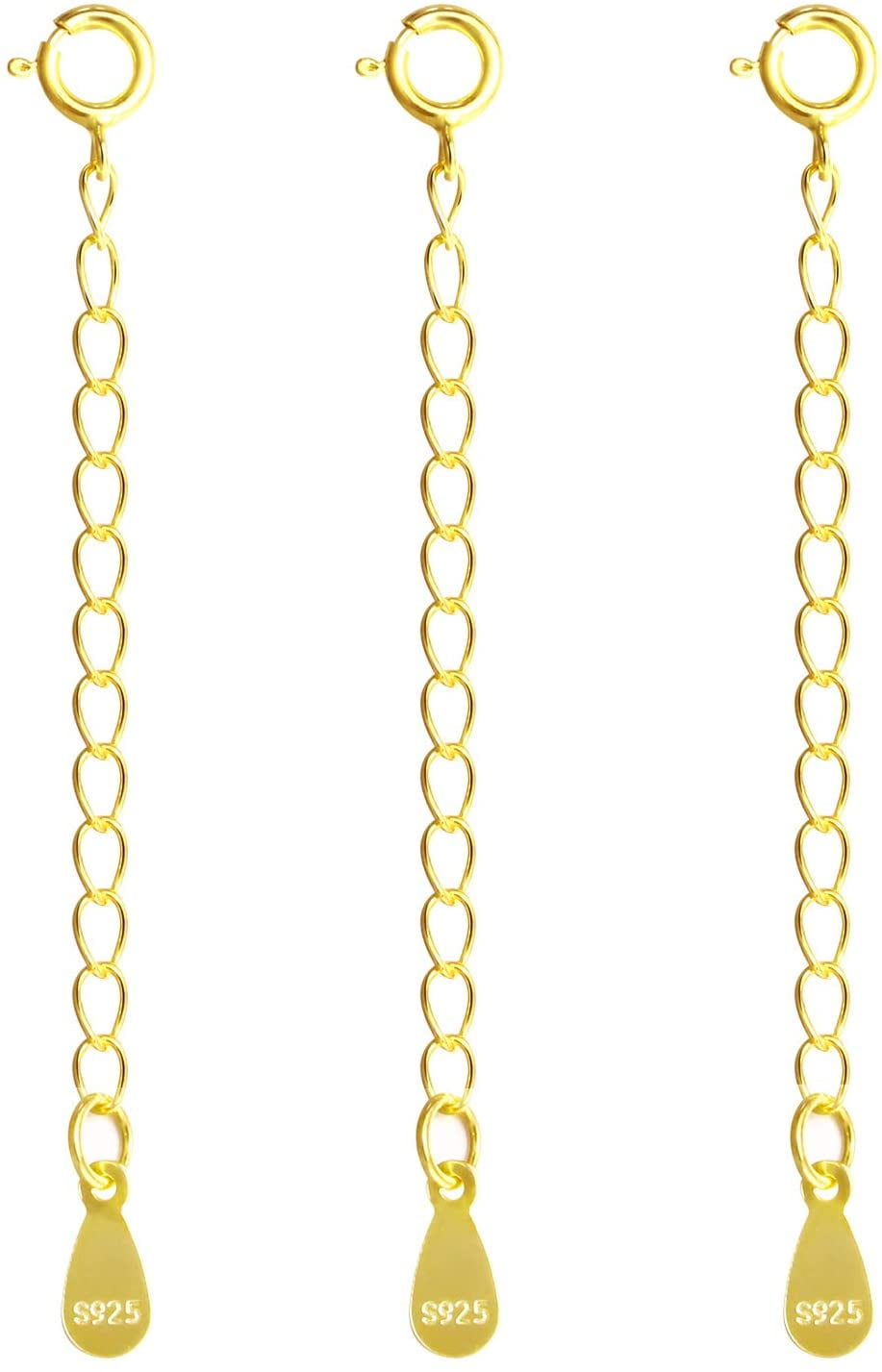 3 Pcs Gold Plated Sterling Silver Extenders Chain Necklace Bracelet ...